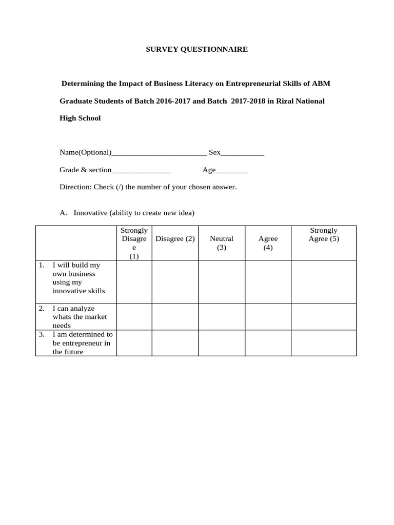 SURVEY-QUESTIONNAIRE-3is-Trisha 2 | PDF | Entrepreneurship | Procedural Knowledge