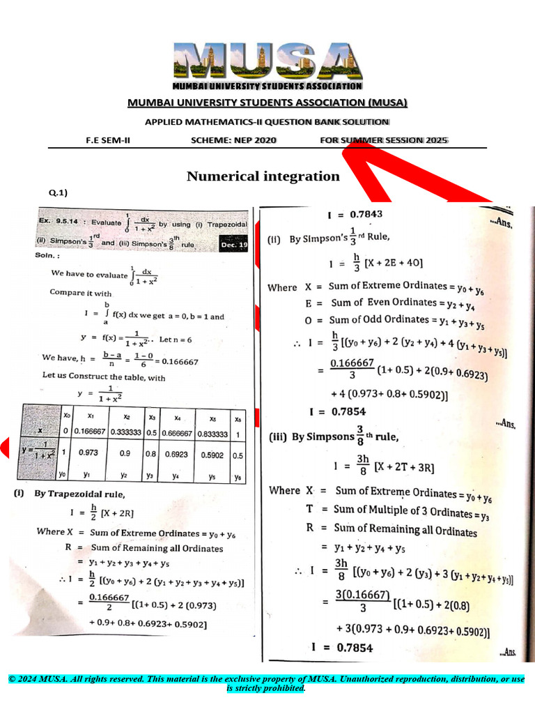 Maths Nuemerical Integration QB Solution by Musa | PDF