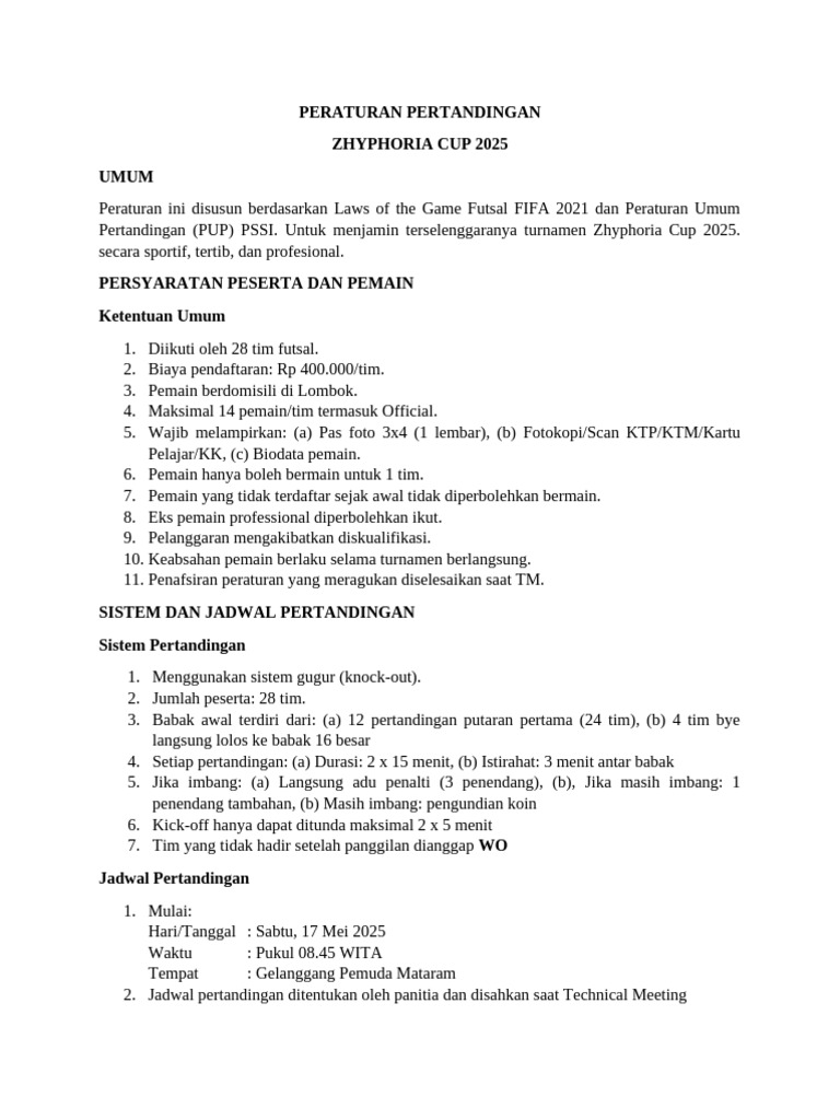 Peraturan Pertandingan | PDF
