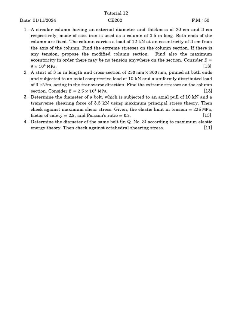 Solid Mechanics Engineering Questions | PDF