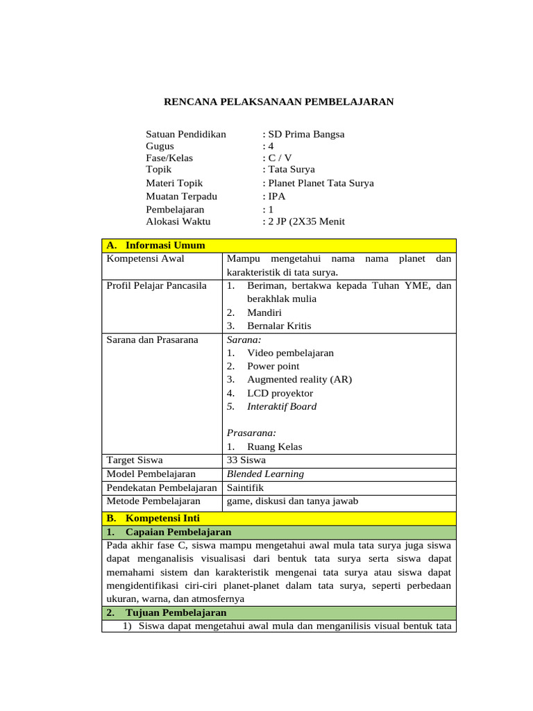 RPP Pembelajaran IPA SD Kelas 5-6 | PDF