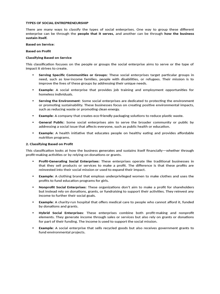 Types of Social Enterprises Explained | PDF | Social Enterprise ...