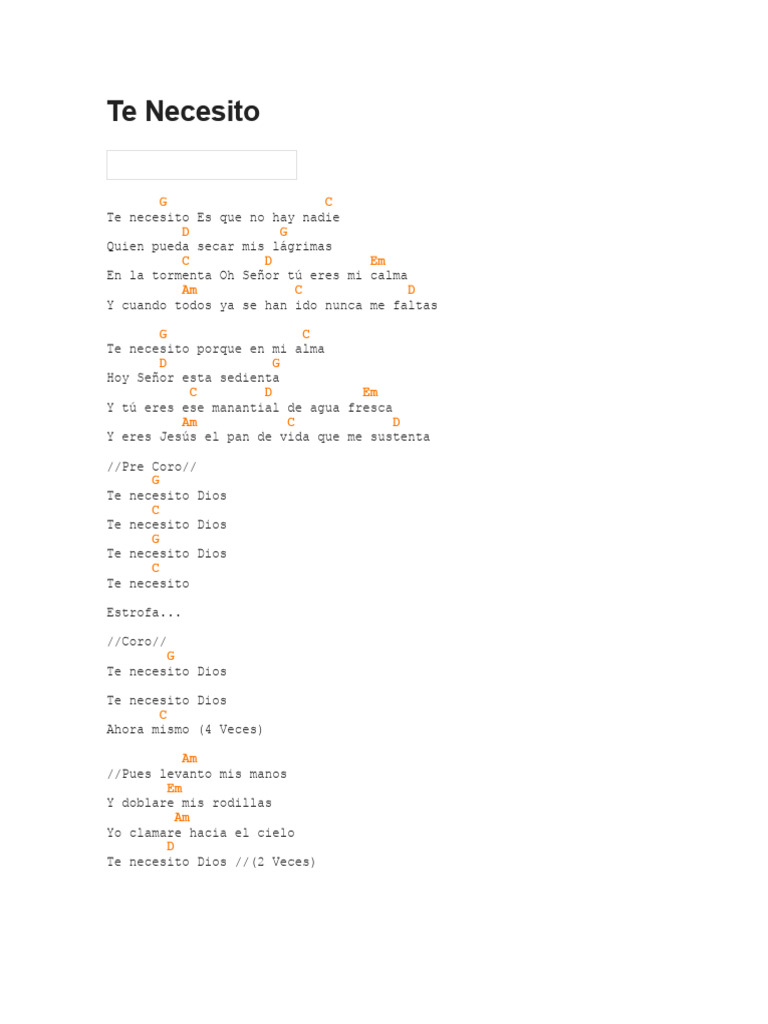 Acordes de "Te Necesito" - Jon Carlo | PDF