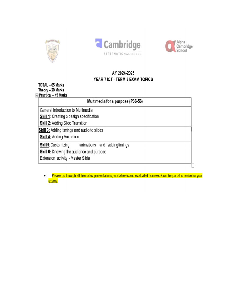 Ict-2425-T3-Y7-Exam Topics | PDF