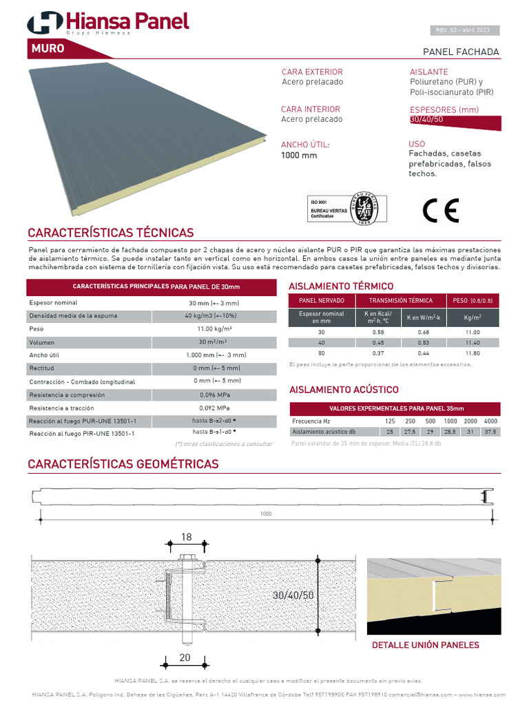HIANSA PANEL MURO Ficha Producto | PDF | Aislamiento térmico ...