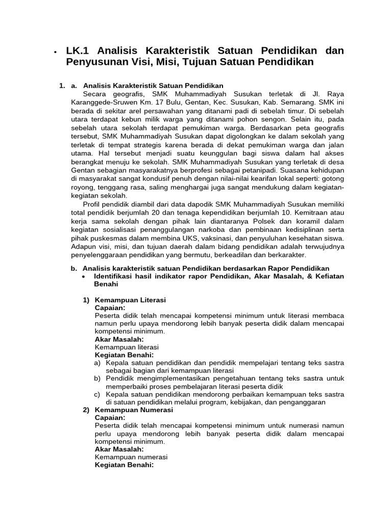 LK Analisis Karakteristik Satuan Pendidikan (H7) | PDF