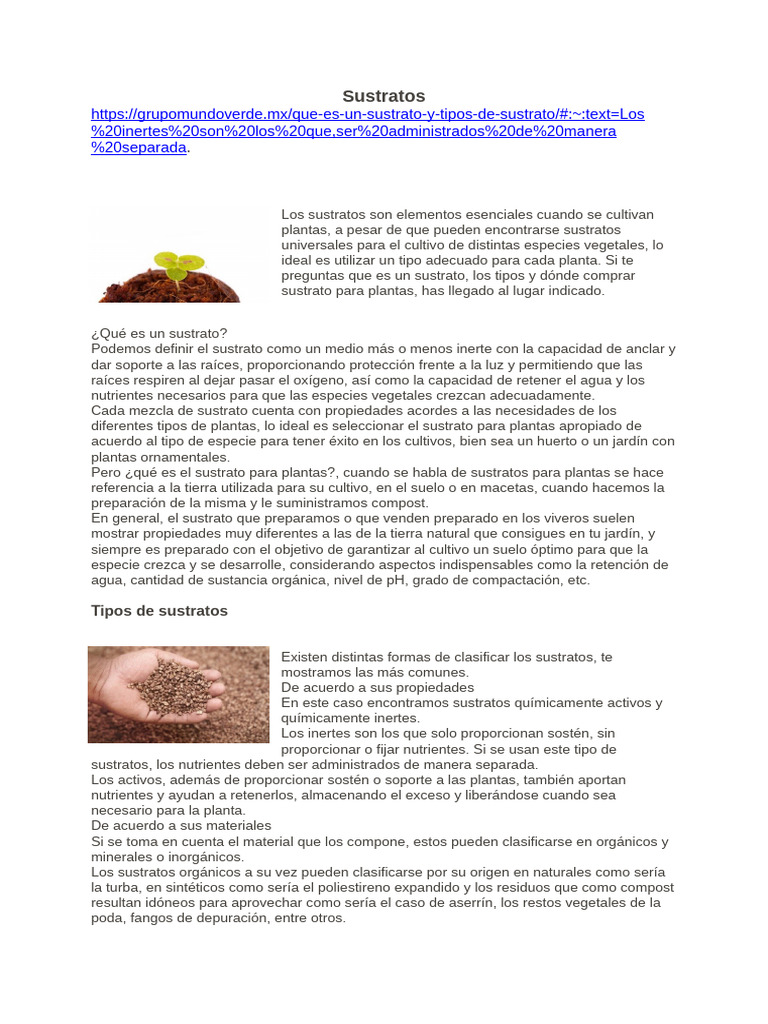 Tipos de Sustratos para Plantas | PDF | Turba | Plantas