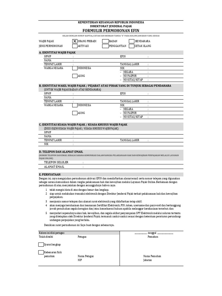 Formulir Permohonan Aktivasi EFIN | PDF