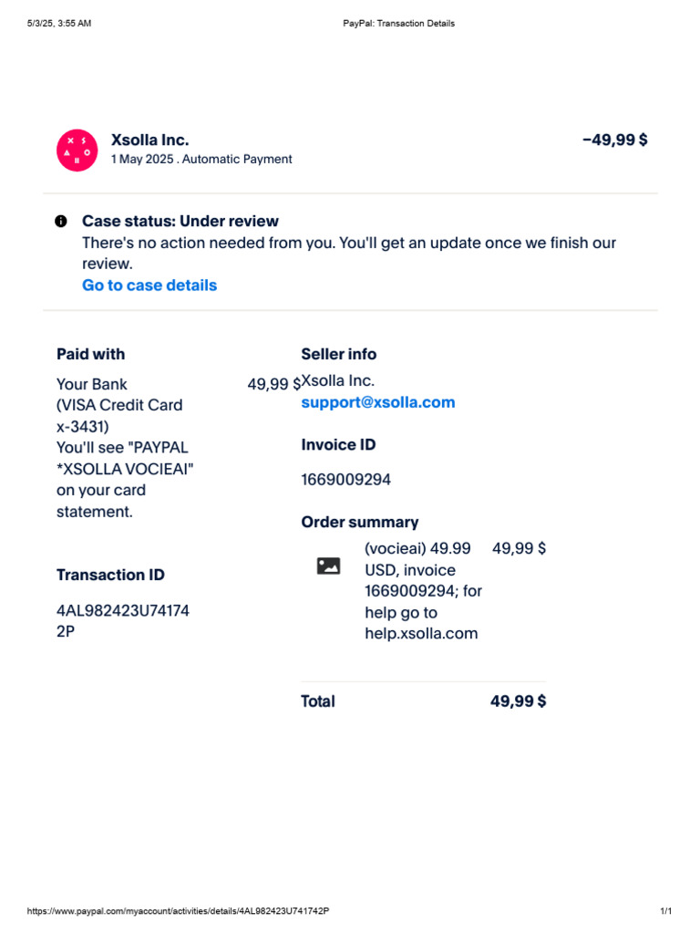PayPal - Transaction Details | PDF