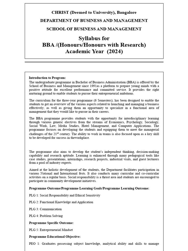 BBA Honours_syllabus_5629031_2024 | PDF | Marketing | Matrix (Mathematics)