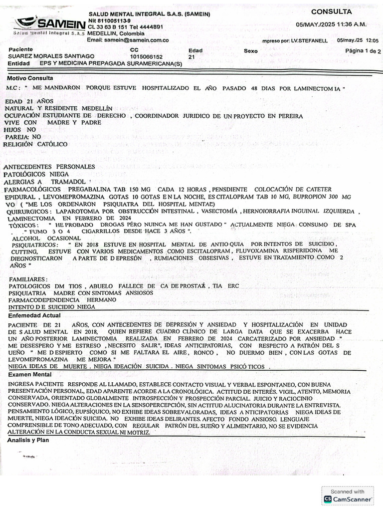 Historia Clinica Samein | PDF