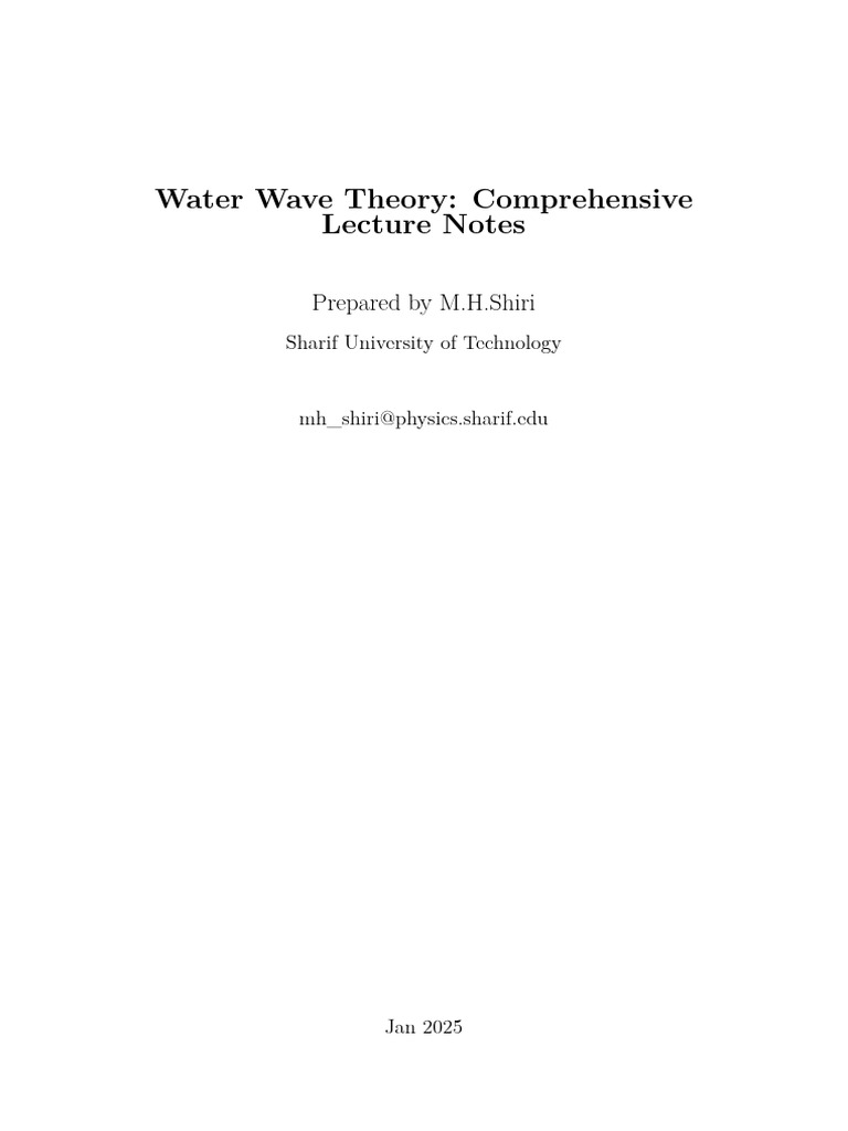 Water Wave Theory - Comprehensive Lecture Notes | PDF | Waves | Wavelength