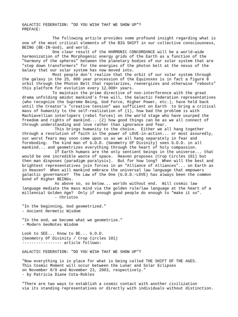GALACTIC FEDERATION Notes | PDF | Free Will | Conscience