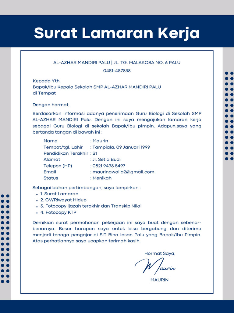 CV Dan Lamaran Erin LENGKAP Baru | PDF