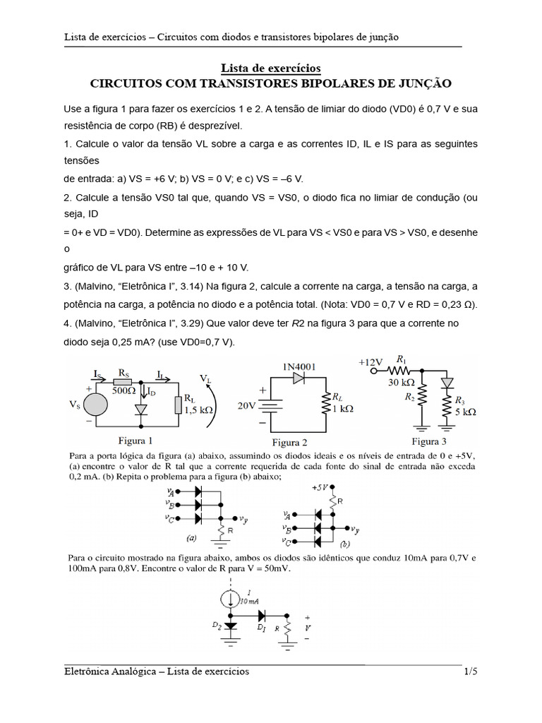 EA - Lista de Exercícios - Diodos e Transistores | PDF