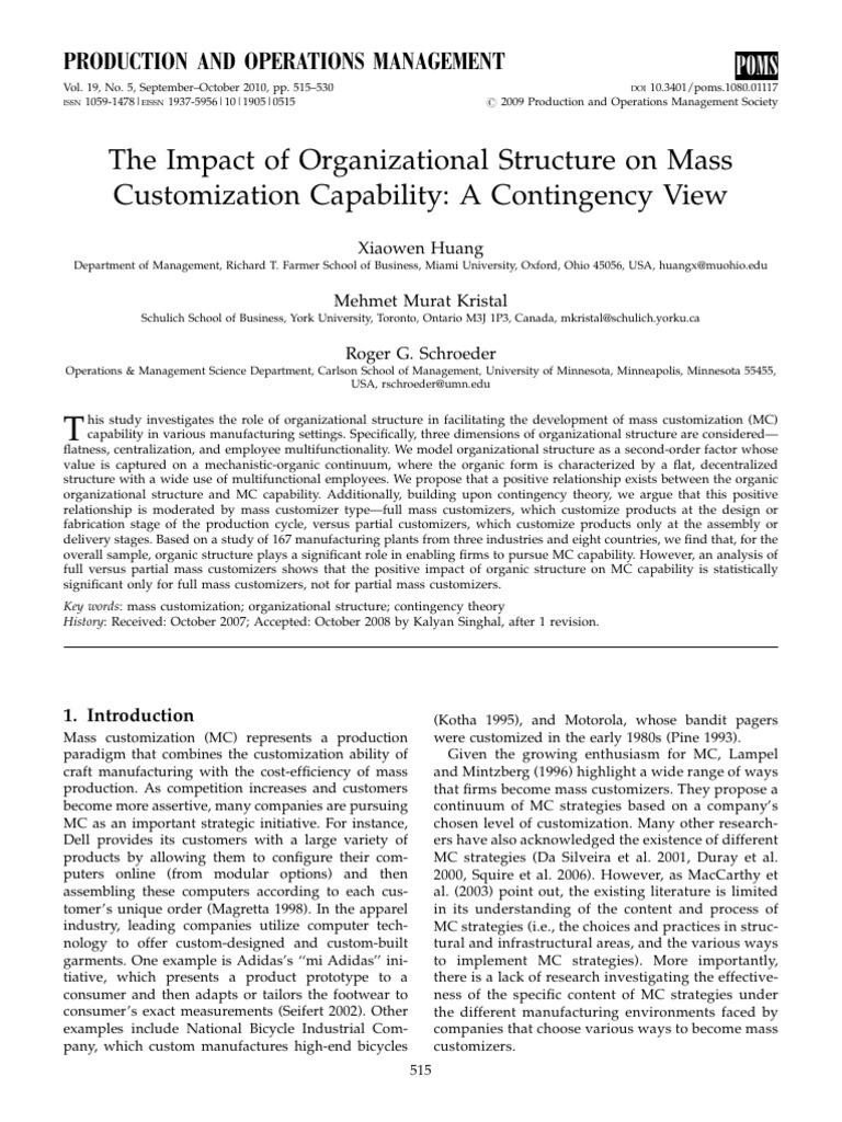 Huang Et Al 2010 The Impact of Organizational Structure On Mass ...