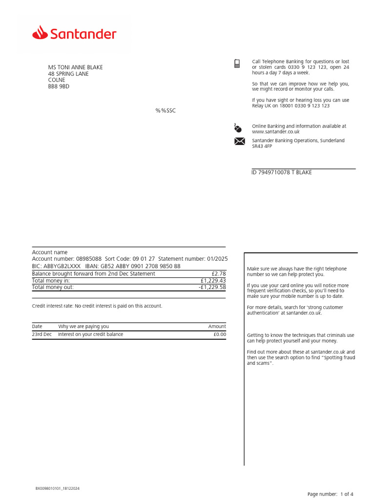 The Santander Account: Your Account Summary For | PDF | Overdraft ...