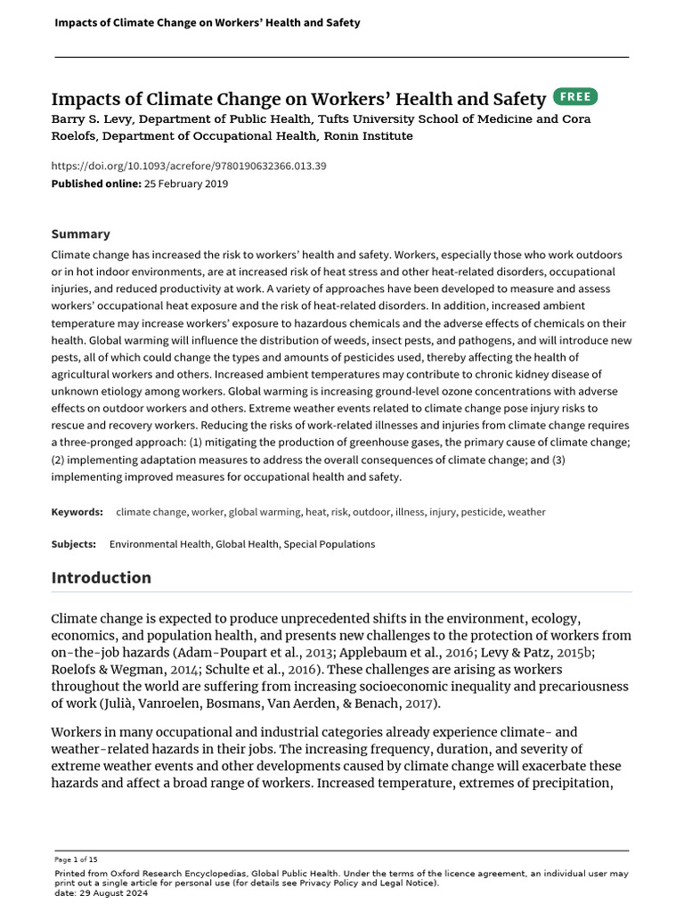 Climate Change Effects on Worker Health | PDF | Occupational Safety And ...