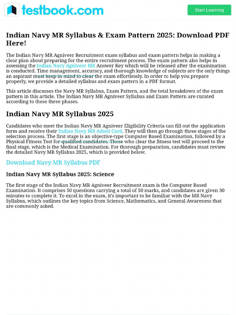Indian Navy MR Syllabus & Exam Pattern 2025 - Download PDF Here! | PDF