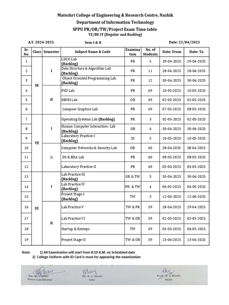 PR or Time Table Apr-May 2025 | PDF | Computer Engineering ...