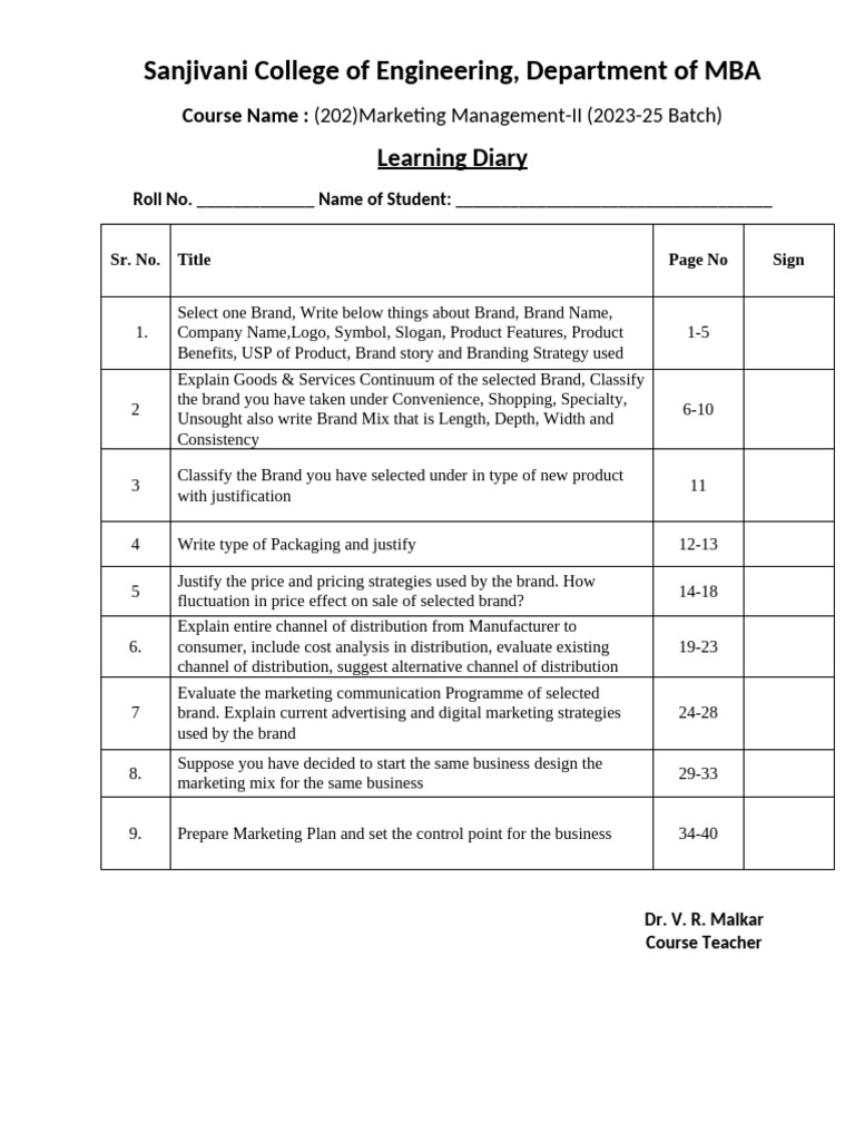 Learning Diary 202 MM-II | PDF | Brand | Marketing