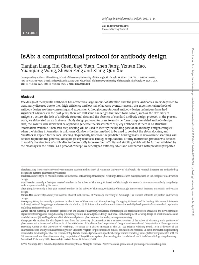 2021brief - Bioinformatics - IsAb A Computational Protocol For Antibody ...
