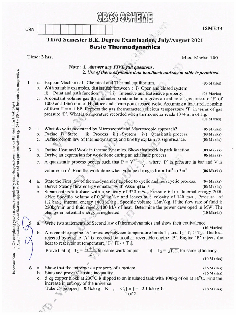 18ME33_Basic-Thermodynamics | PDF