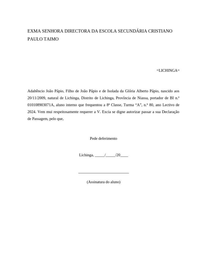 Requerimento de Declaração Escolar | PDF