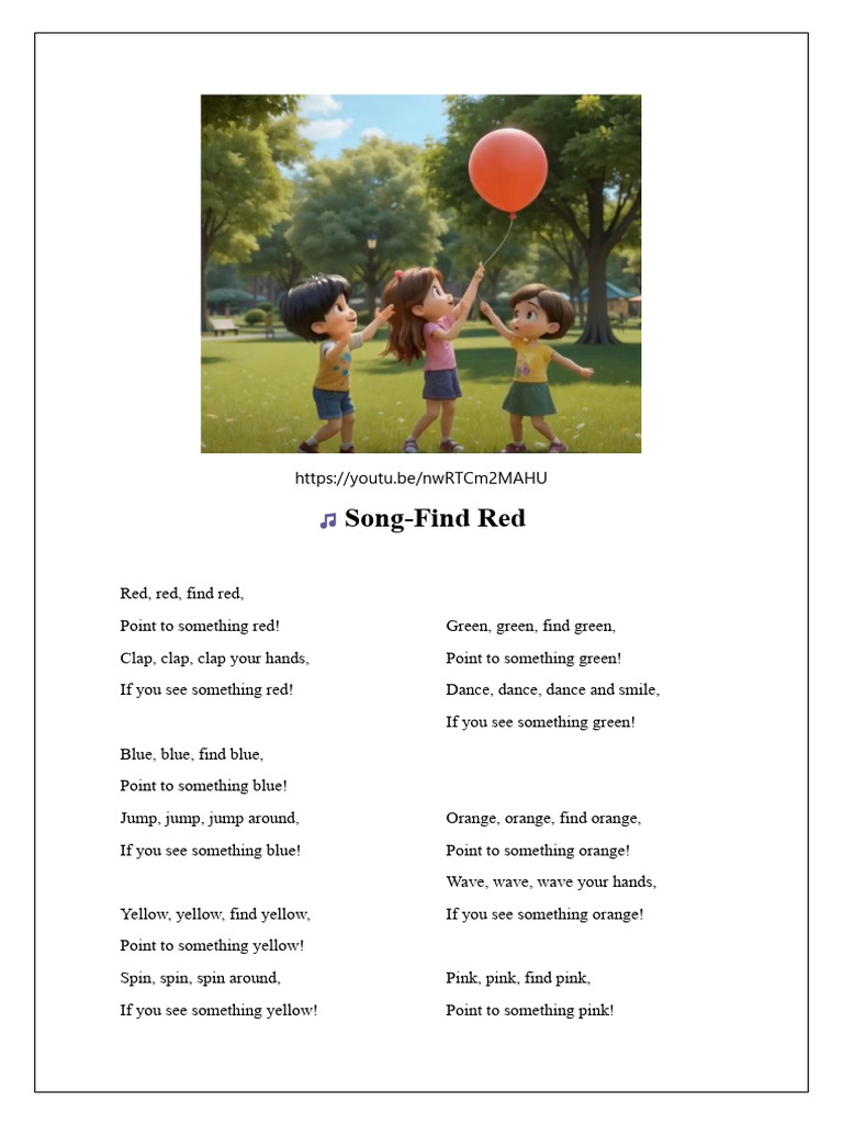 Teachers Worksheet - Find Red - Learn colors-5-7years-TPR | PDF