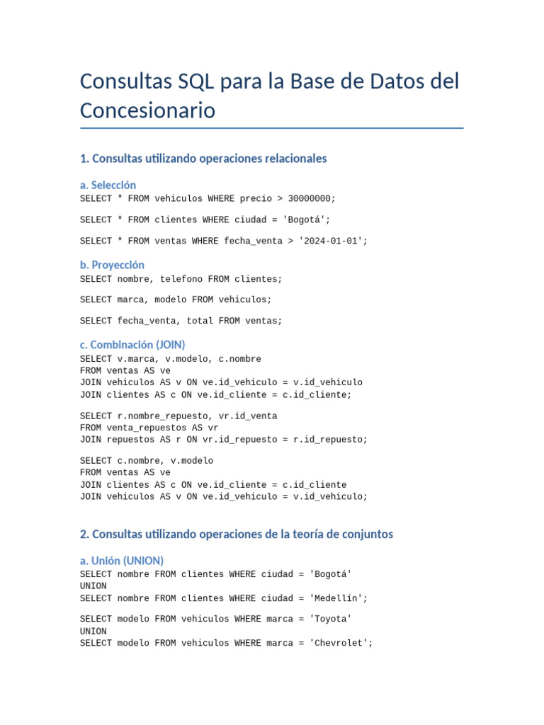 Consultas_SQL_Concesionario | PDF | SQL | Gestión de tecnología de la información