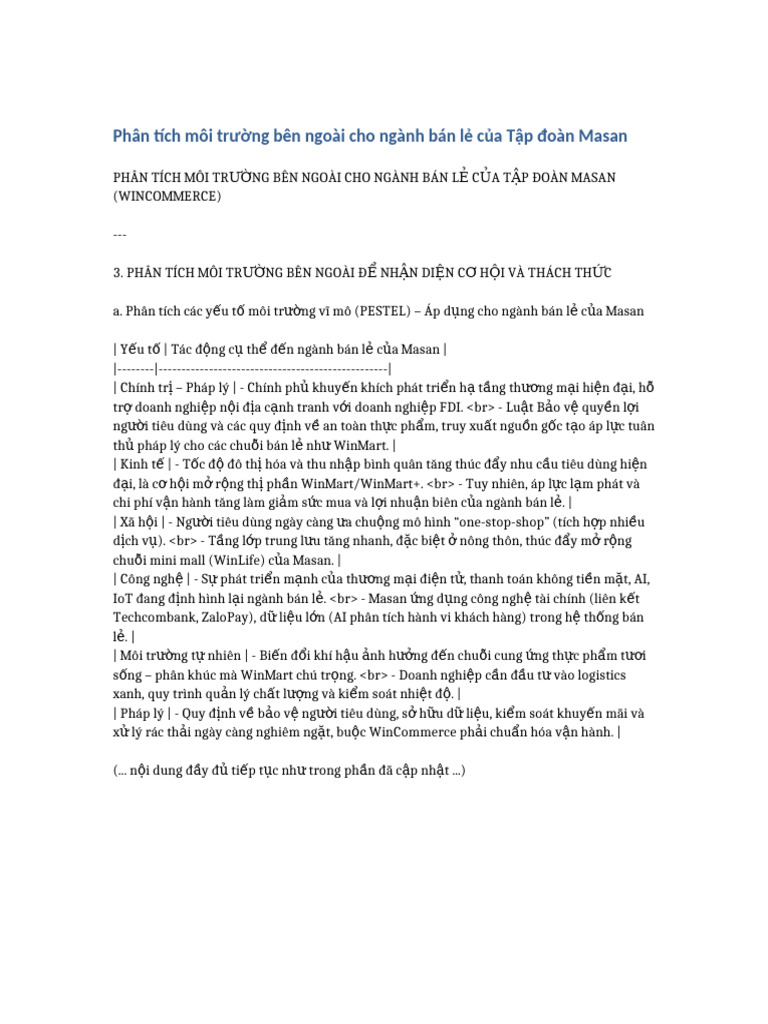 Phan Tich Moi Truong Masan | PDF