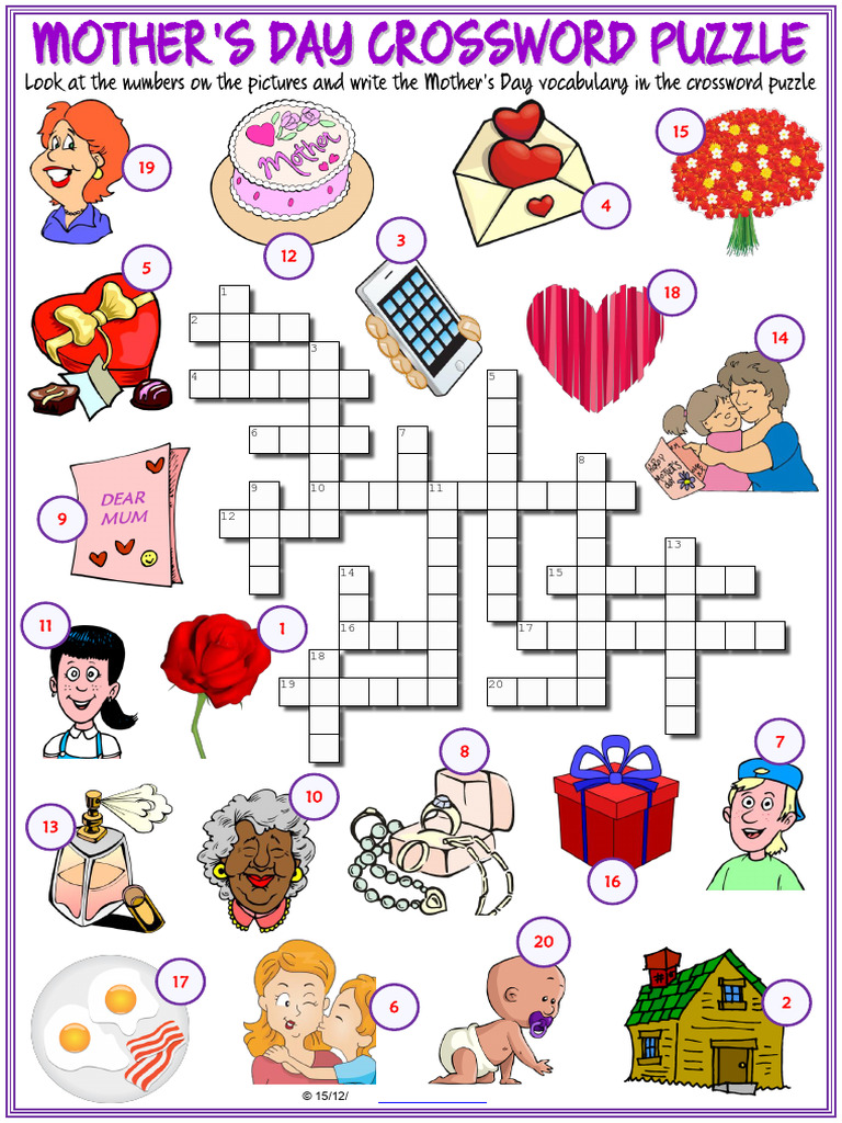 Mothers Day Vocabulary Esl Crossword Puzzle Worksheet For Kids | PDF