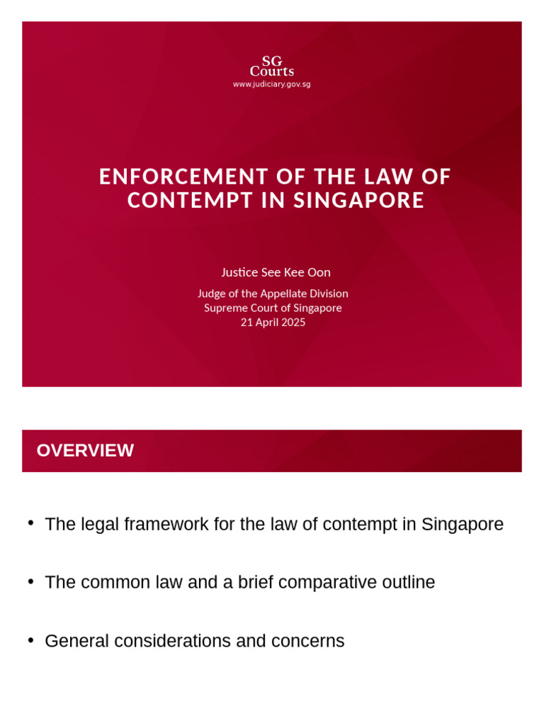 2025 Enforcement of The Law of Contempt in Singapore (For 21 April ...
