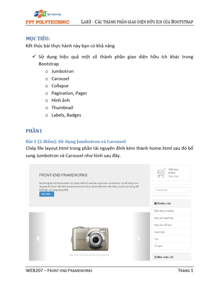 WEB207 - Lab3 - Các Thành Phần Giao Diện Hữu Ích Của Bootstrap | PDF