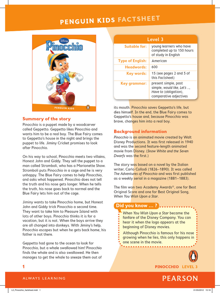 Pinocchio Teacher S Factsheet | PDF | Pinocchio
