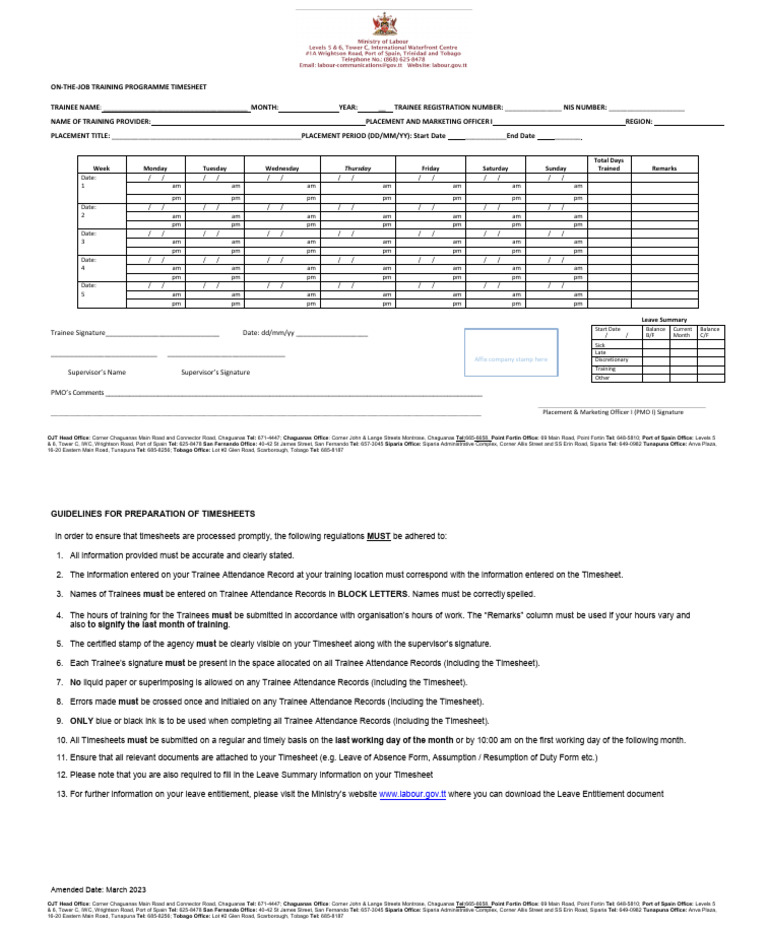 OJT-Timesheet Revised March 2023 | PDF