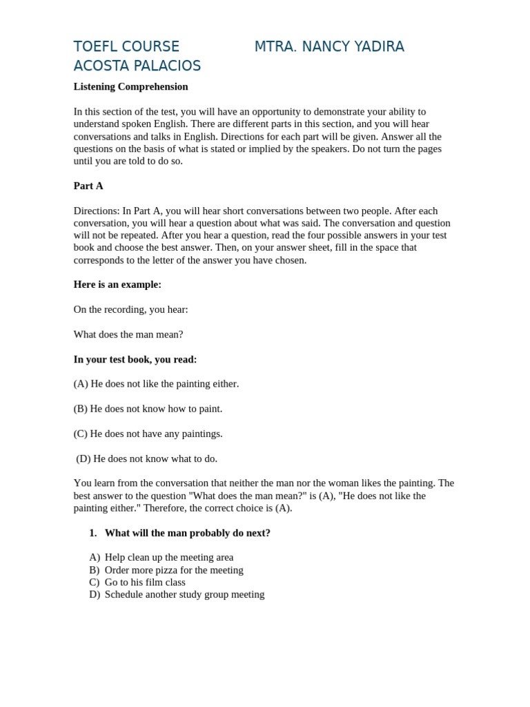 Section 1 Listening Comprehension | PDF | Question