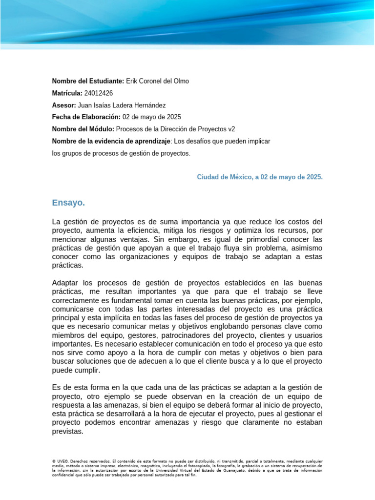 Coronel - Erik - R4 - Desafios de Procesos GP | PDF | Gestión de proyectos