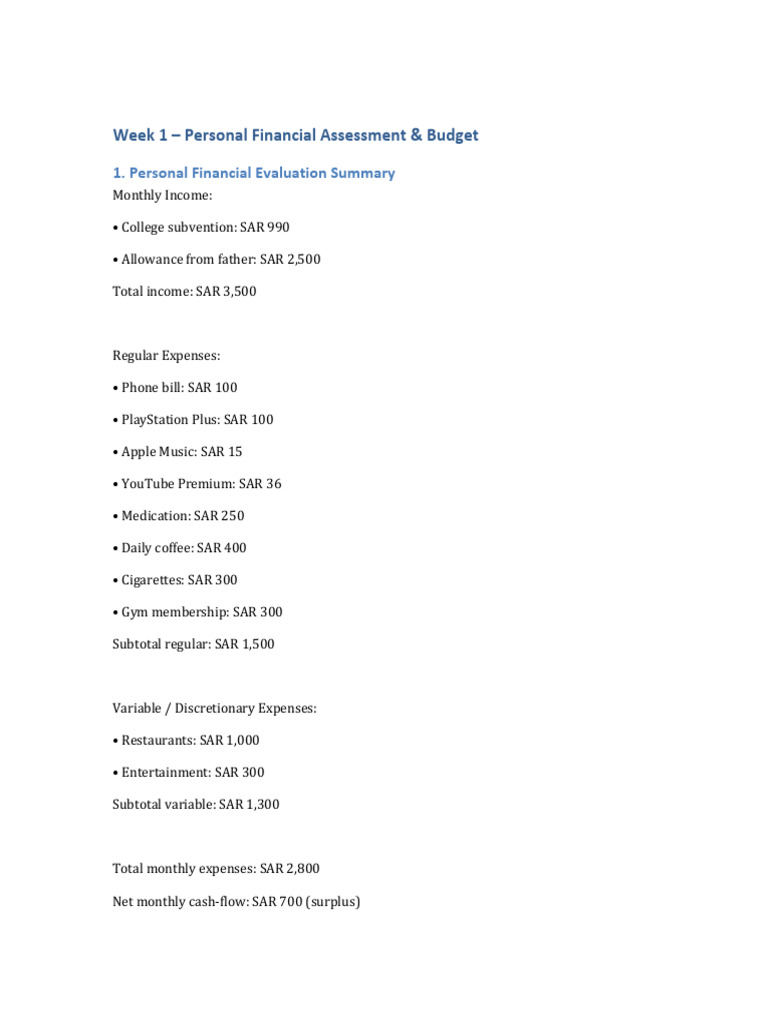 Week1 - Personal - Financial - Assessment 2 | PDF