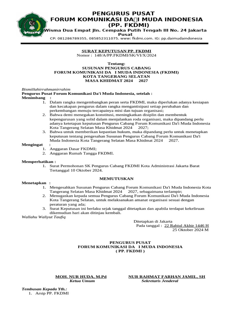 Draft SK PC FKDMI Kota Jakbar 2021 | PDF