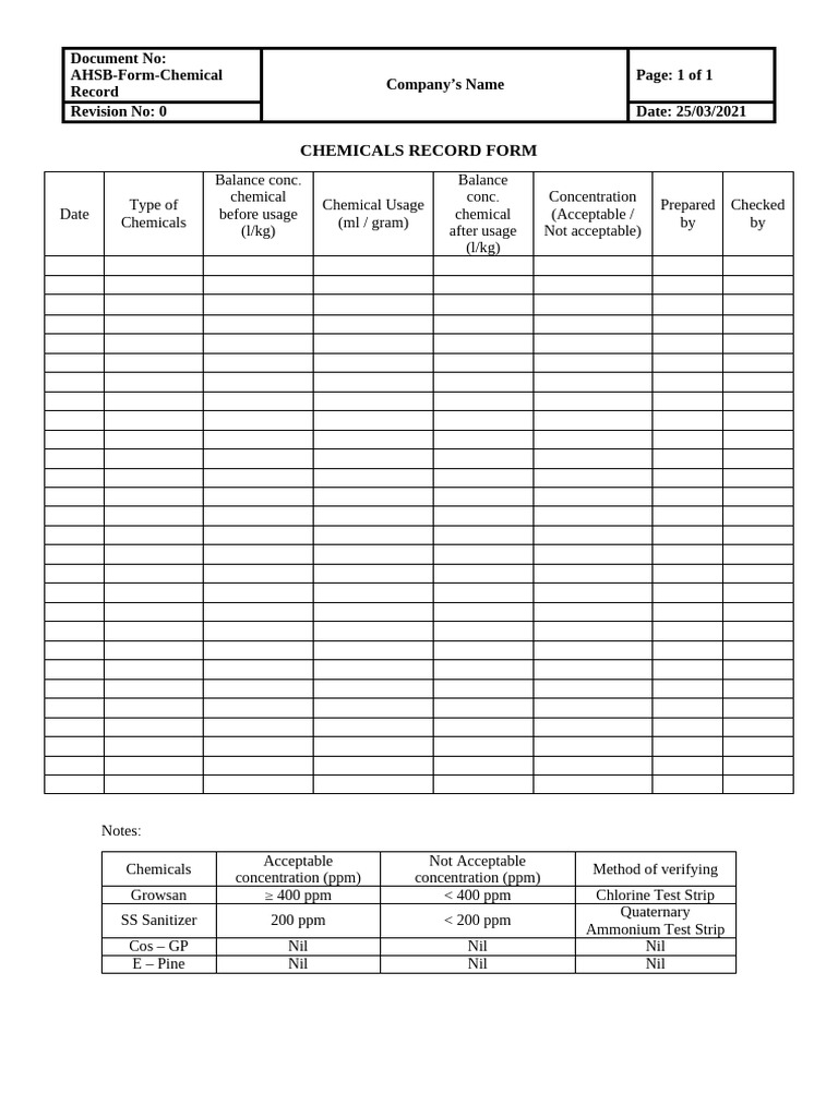 Chemical Record Form | PDF