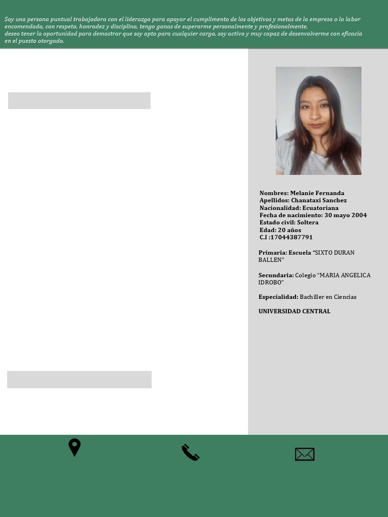 Hoja de Vida Melanie - Chanataxi | PDF