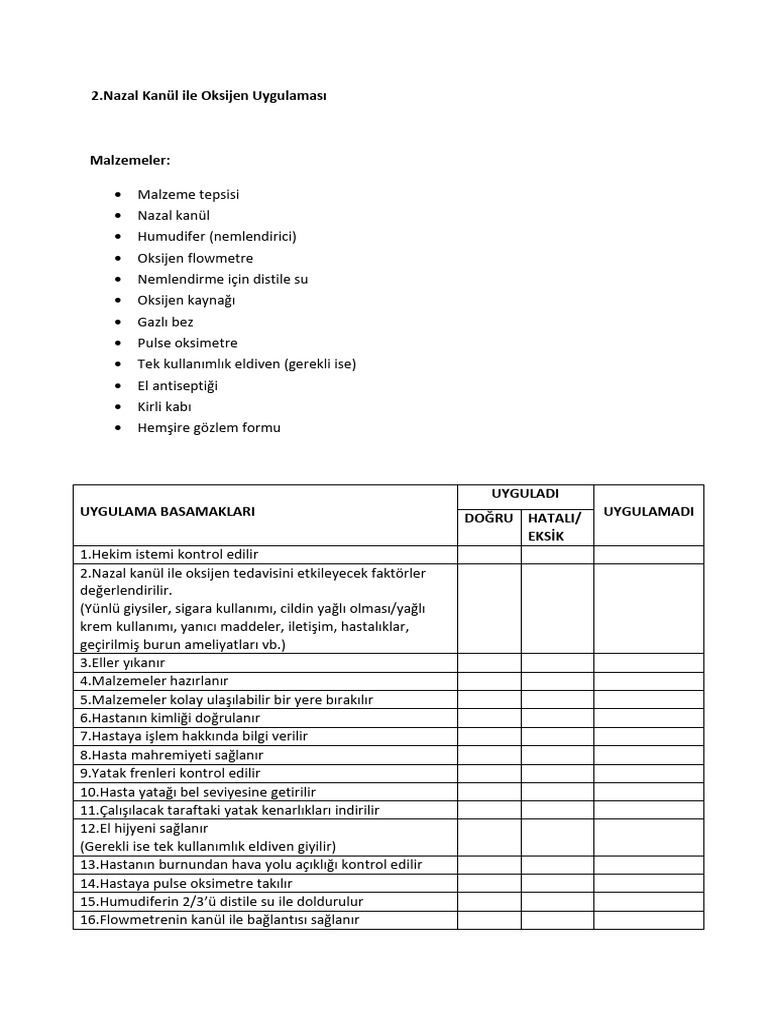 2.nazal Kanül Ile Oksijen Uygulaması | PDF