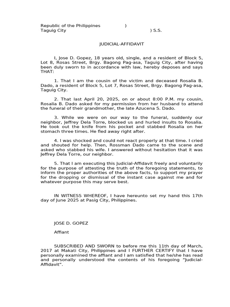 Judicial Witness Affidavit-Affidavit | PDF