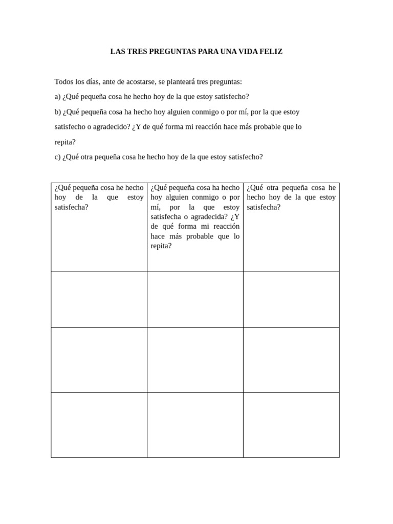Tarea. Las Tres Preguntas para Una Vida Feliz | PDF