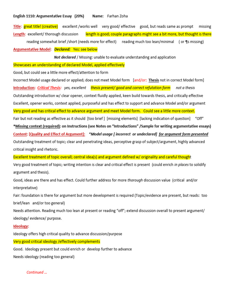 English 1110 Argumentative Essay Review | PDF | Essays | Thought