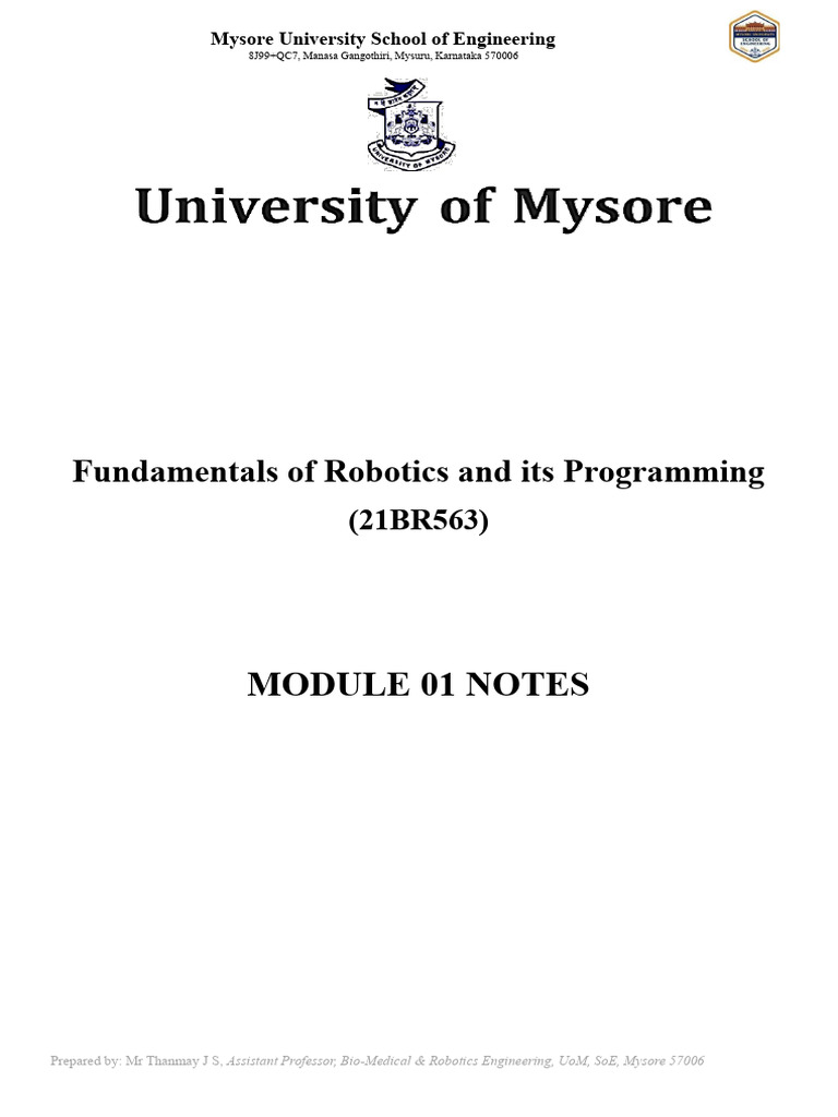 21br563 Forp Module 01 Notes | PDF | Robot | Robotics