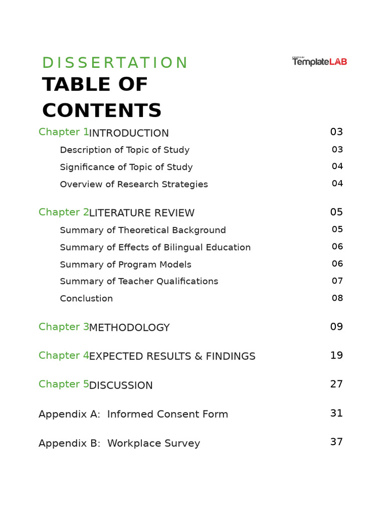 Dissertation Table of Contents Template | PDF