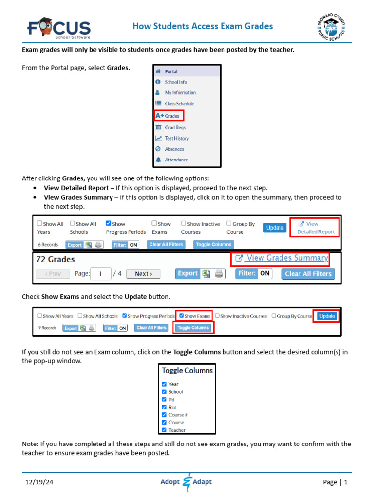 Student's Access Exam Grades | PDF