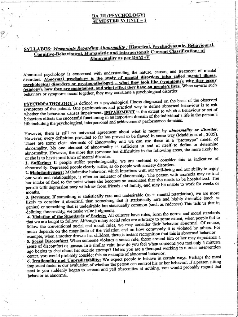 Unit - 1 Abnormality | PDF